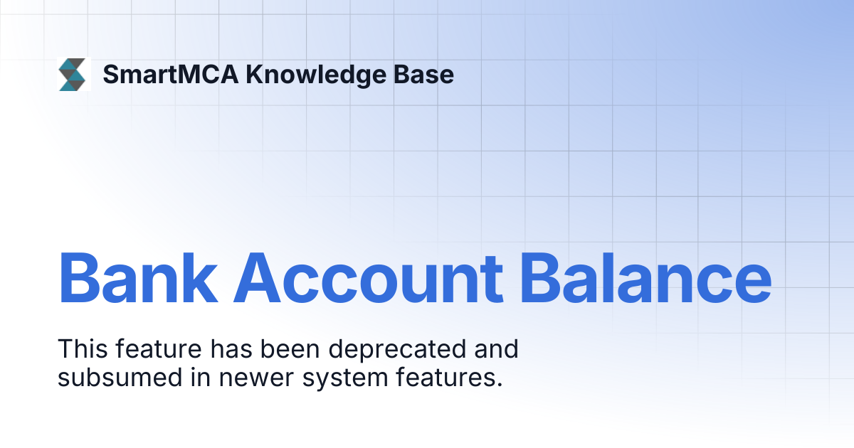 Bank Account Balance | SmartMCA Knowledge Base